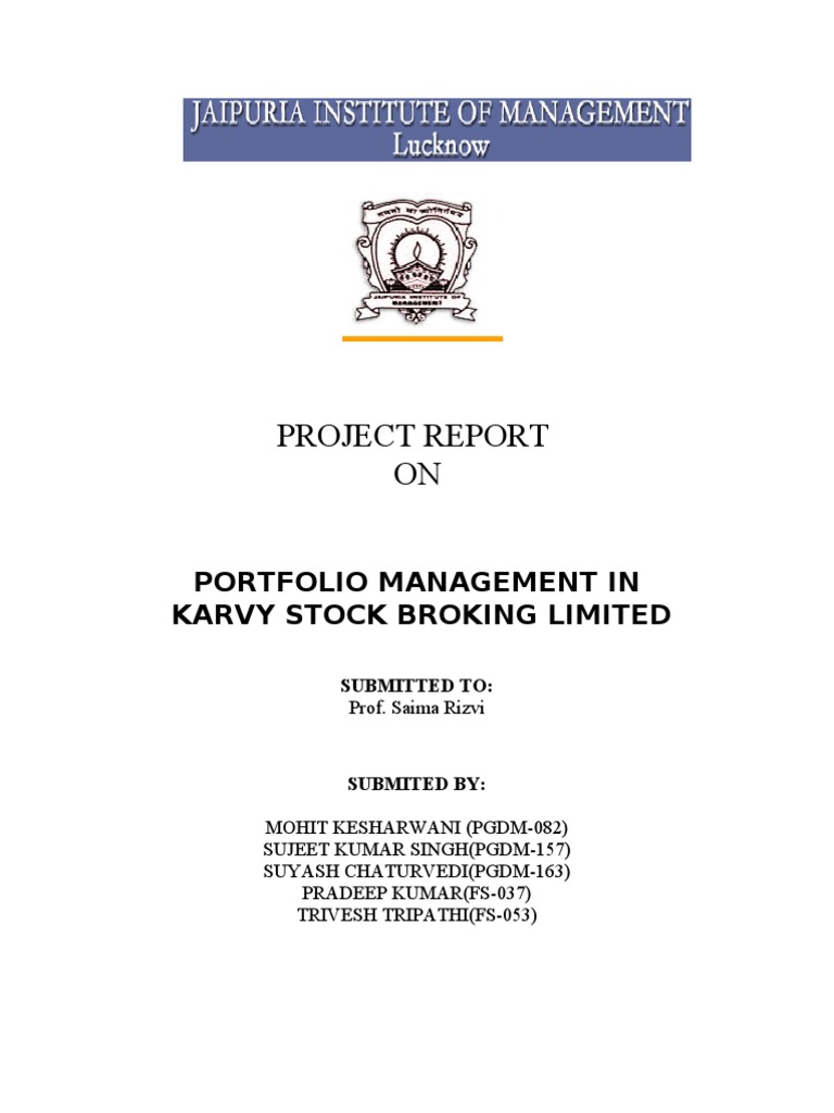 Project Report ON: Portfolio Management in Karvy Stock Broking Limited ...