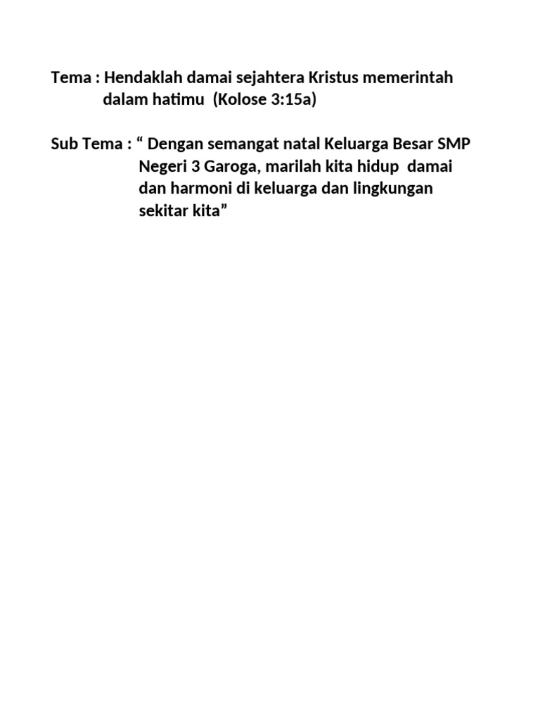 Tema Dan Sub Tema Natal SMP Negeri 3 Garoga Tahun 2023 | PDF