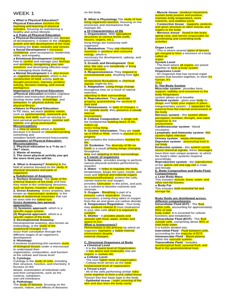 Pathfit Week 1 - 3 Reviewer | PDF | Human Body | Anatomical Terms Of Motion