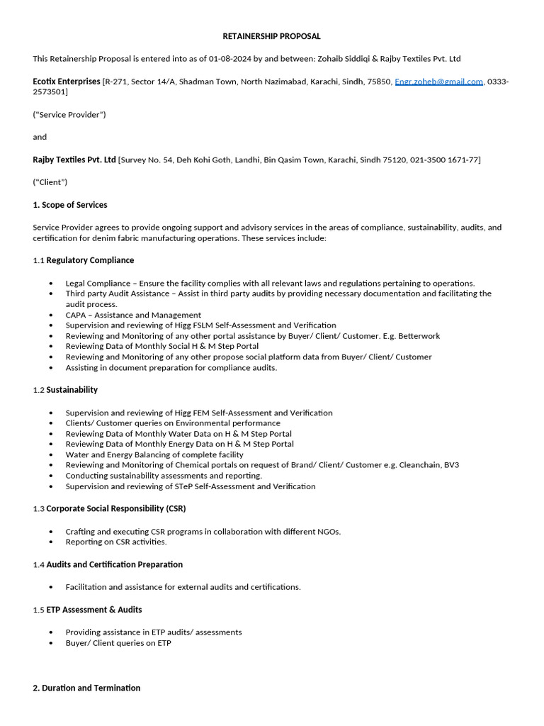 Retainership Proposal | PDF