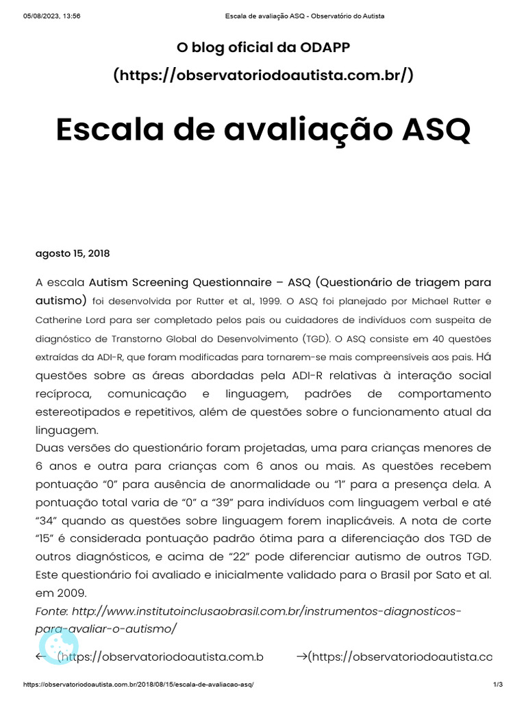 ESCALA - ASQ Questionário de Comportamento e Comunicação Social ...