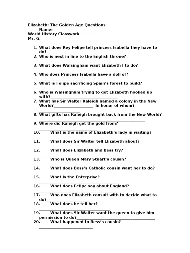 Elizabeth Golden Age Qs | PDF