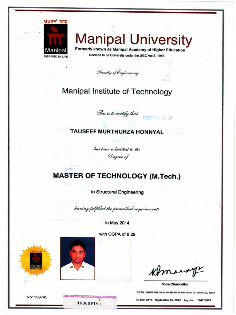 Manipal Degree Attested | PDF