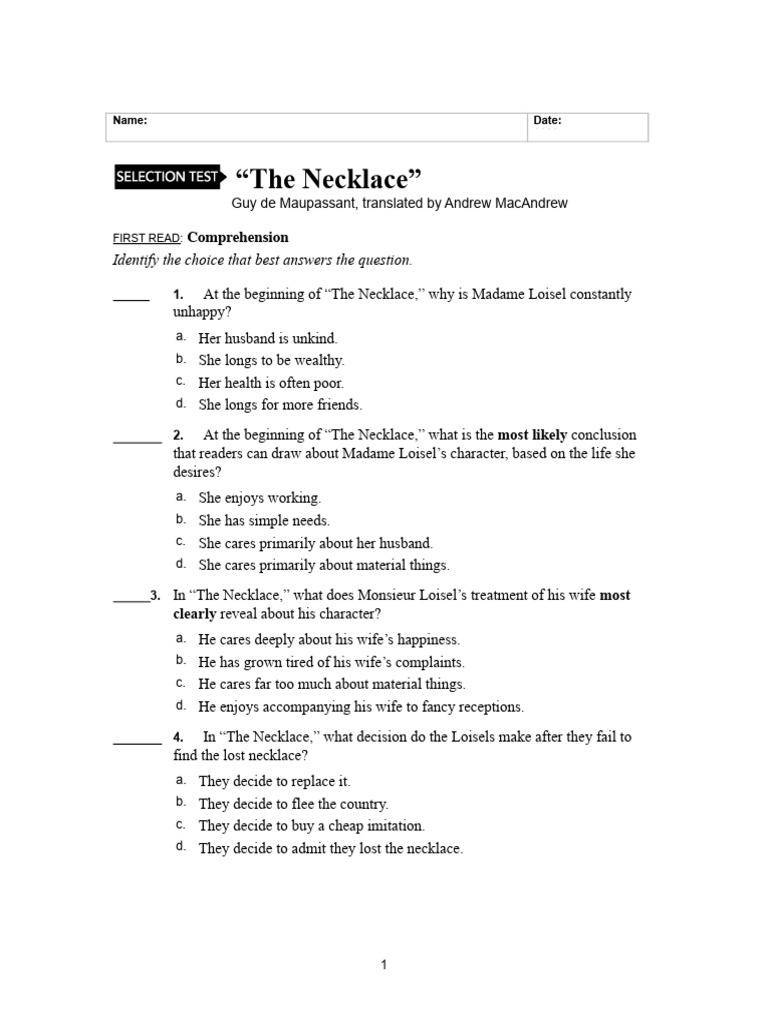 The Necklace Selection Test PDF | PDF