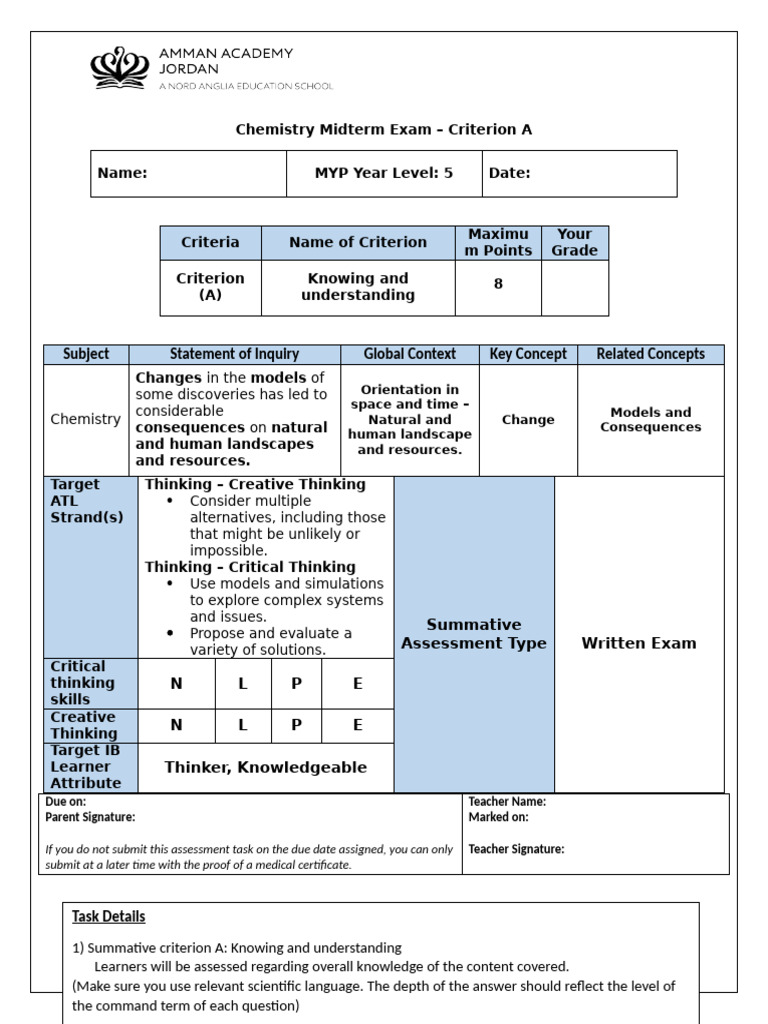 Chemistry Midterm Exam 2023-2024 Second Semester | PDF