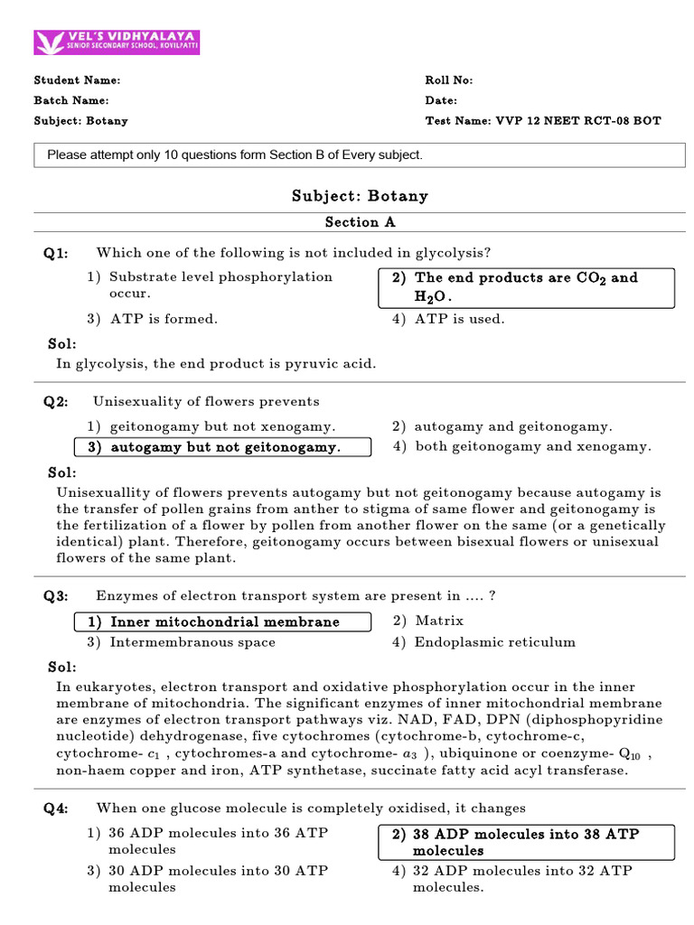 VVP 12 Neet RCT-08 Bot | PDF