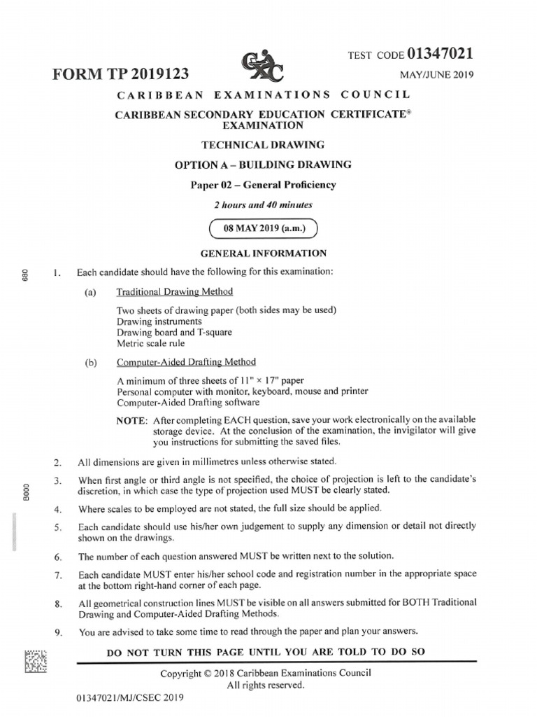 Technical Drawing Option A Building Drawing Paper 02 MAY 2019 | PDF
