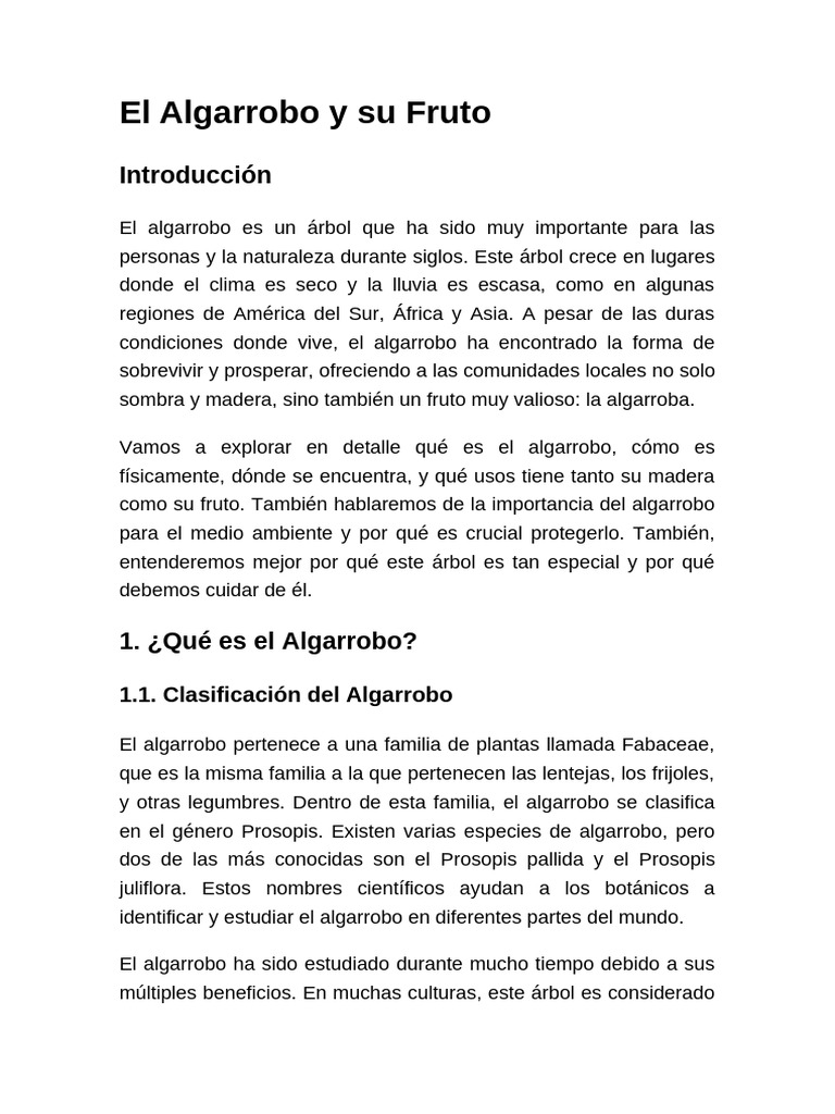 El Algarrobo y Su Fruto | PDF