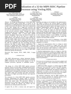 Digital Design Using Verilog To Implement Singlecycle Pipelined 32
