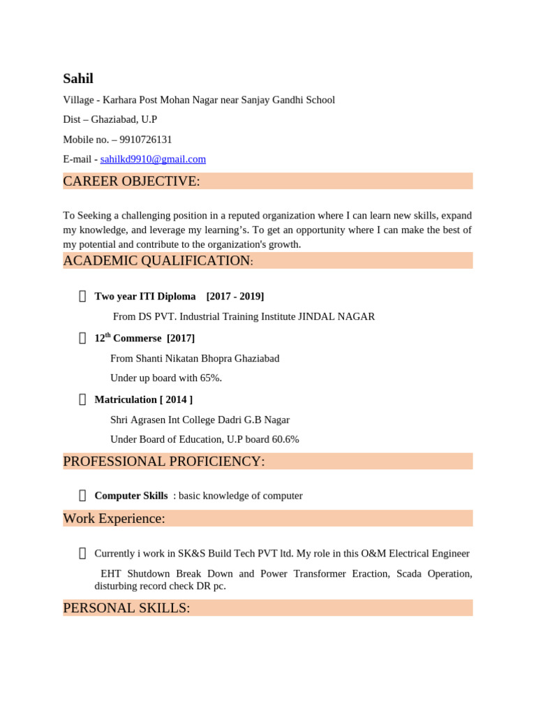 Sahil .CV | PDF
