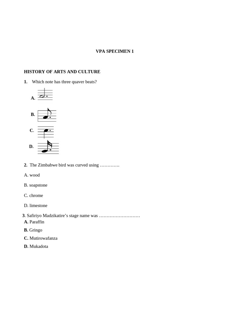 Vpa Specimen Papers | PDF