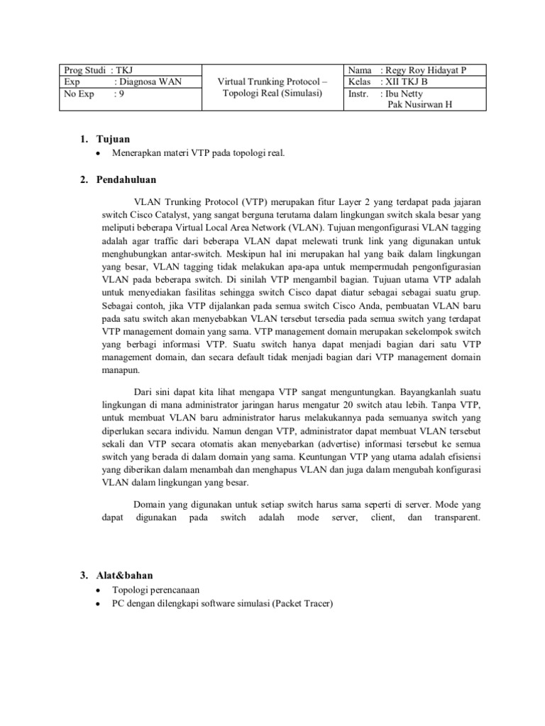 Konfigurasi VTP Topologi Real Simulasi | PDF
