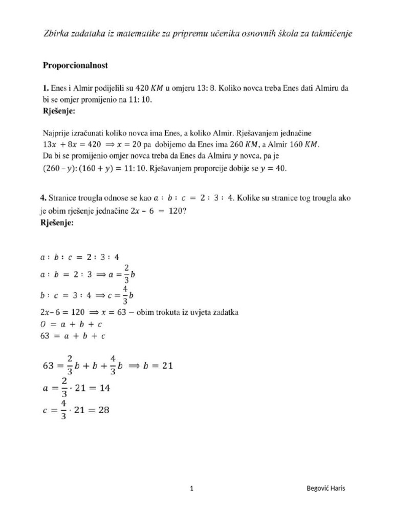 Zadaci Za Takmičenje-Proporcionalnost | PDF