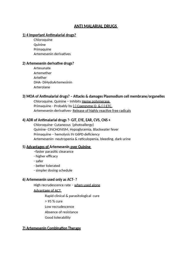 Anti Malarial Drugs | PDF