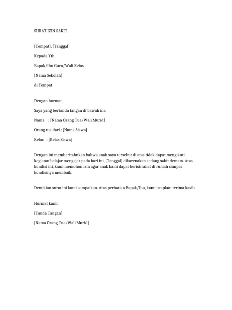 Surat Izin Sakit Demam | PDF