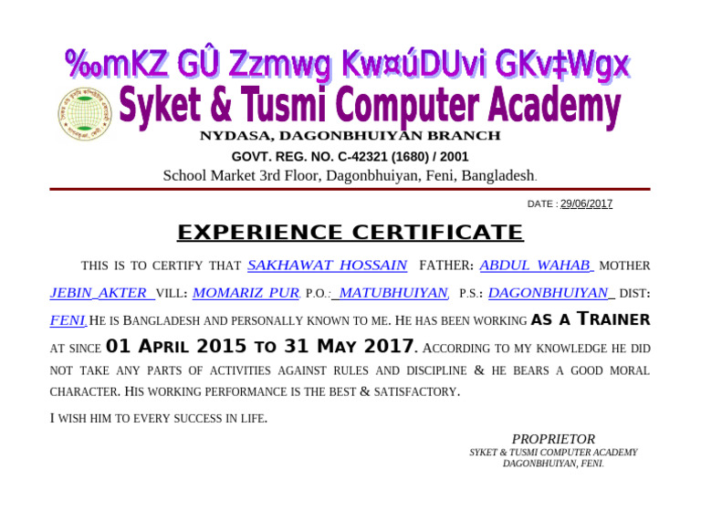 Experience Certificate | PDF