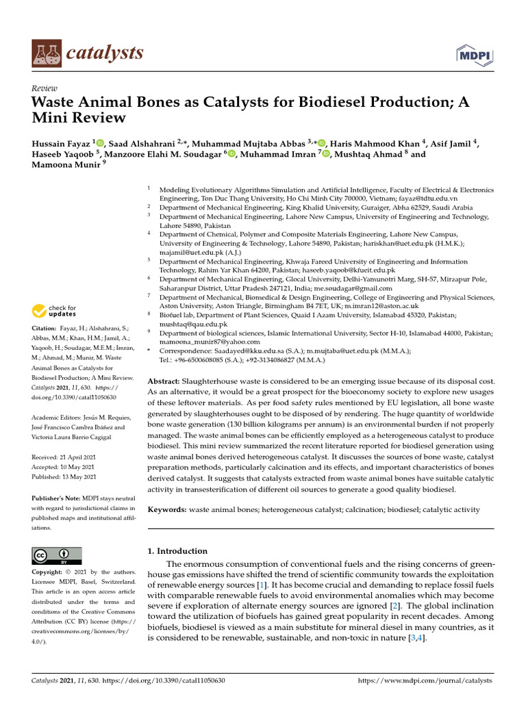 Waste Animal Bones As Catalysts For Biodiesel Production A Mini Review ...