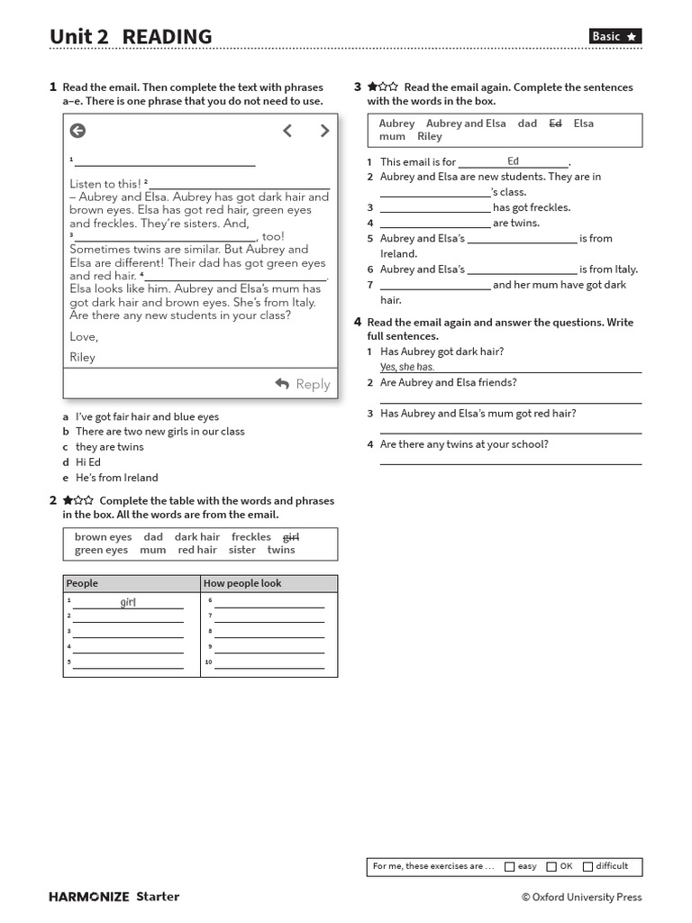 Harmonize ST TRM Reading Unit 2 Worksheets | PDF