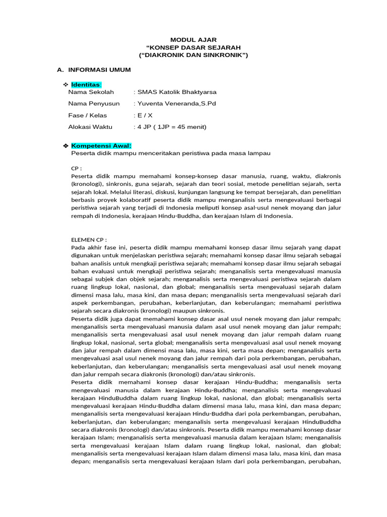 Modul Ajar Diakronik Dan Sinkronik | PDF