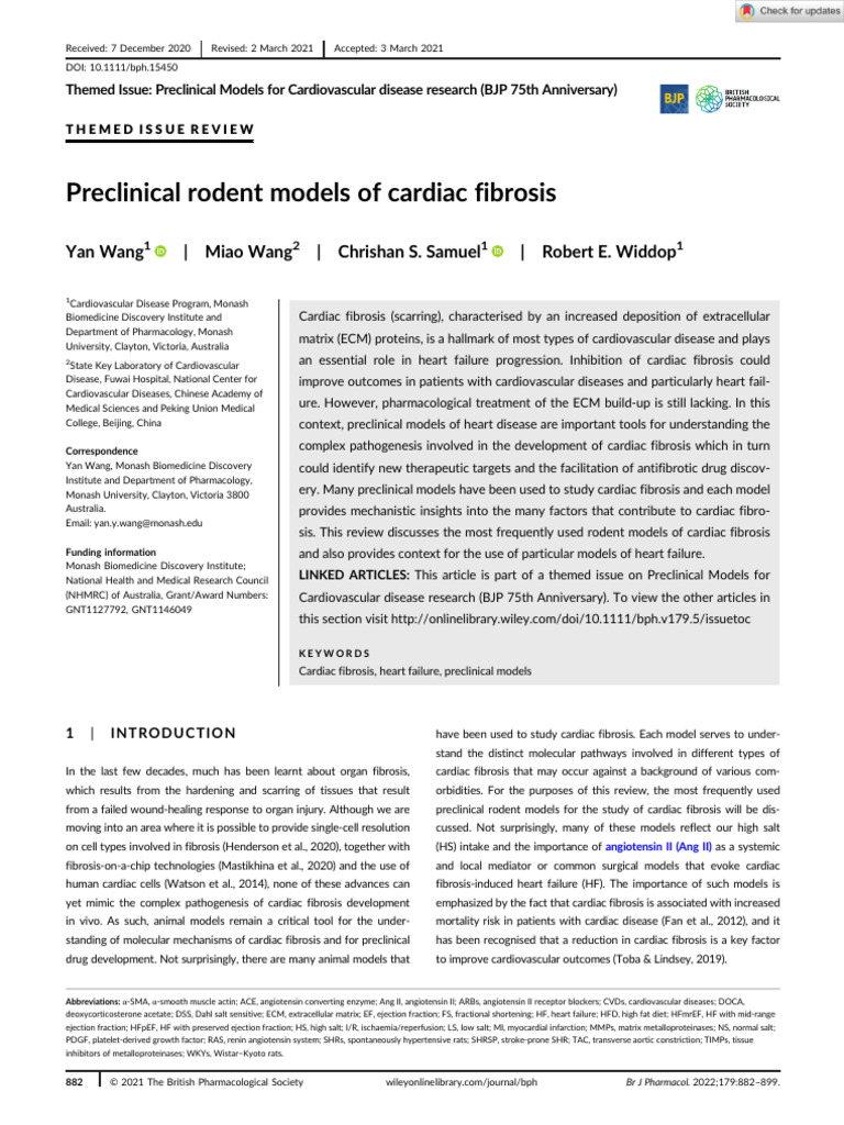 British J Pharmacology - 2021 - Wang - Preclinical Rodent Models of ...