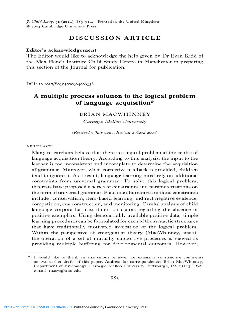 A Multiple Process Solution To The Logical Problem of Language ...