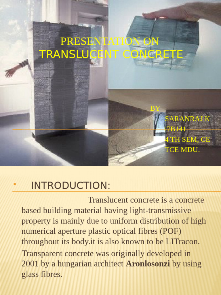 Presentation On Translucent Concrete | PDF