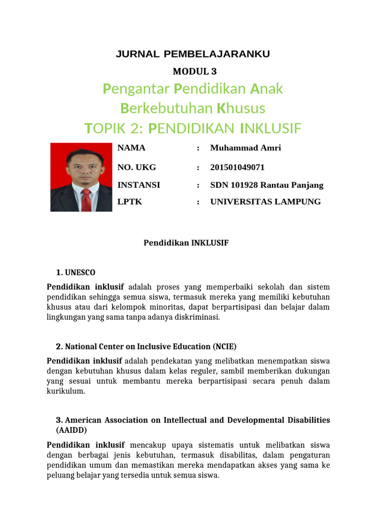 Jurnal Modul 3 PPABK Pendidikan Inklusif | PDF