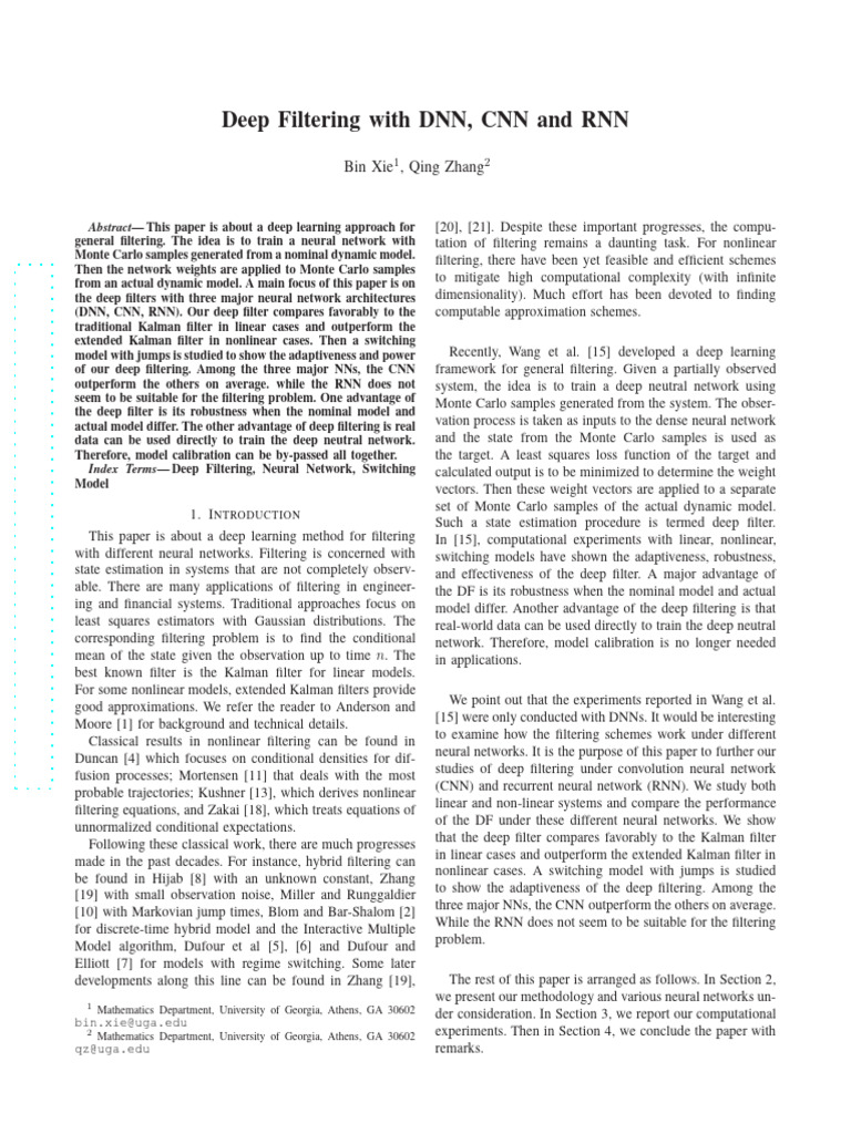 Deep Filtering With DNN, CNN | PDF