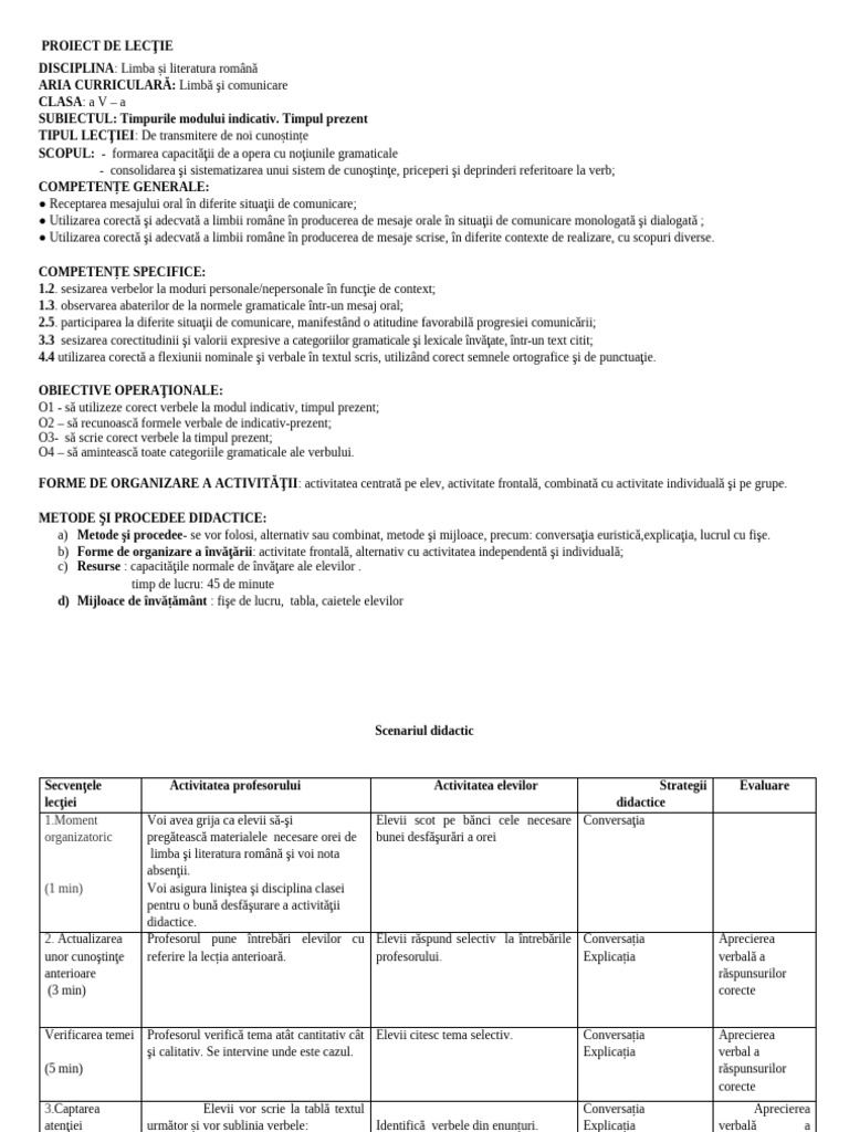 Modul Indicativ. Timpul Prezent | PDF