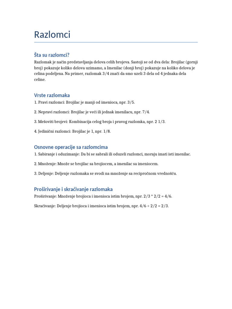 Razlomci (Sve o Razlomcima) | PDF