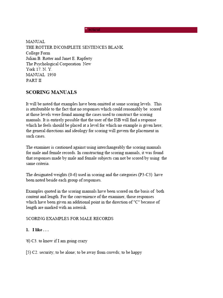 Scoring Manual Risb | PDF | Psychology | Self-Improvement