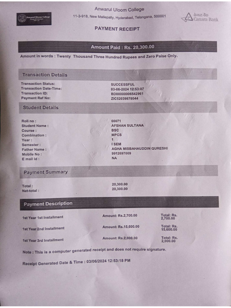 Admission Receipt | PDF