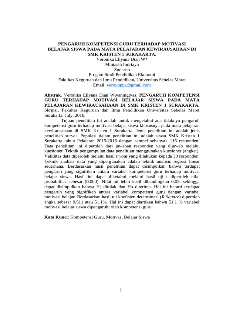 Pengaruh Kompetensi Guru Terhadap Motivasi Belajar Siswa Pada Mata Pelajaran Kewirausahaan Di ...