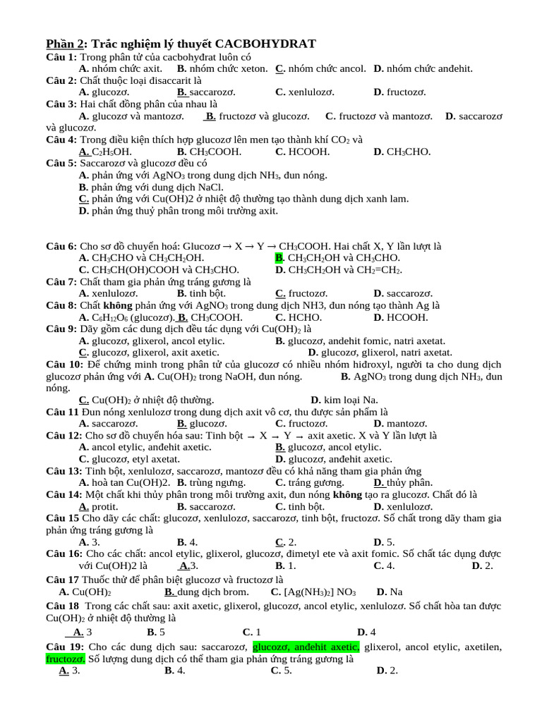 Cac Dang Bai Tap Chuong Cacbohidrat | PDF