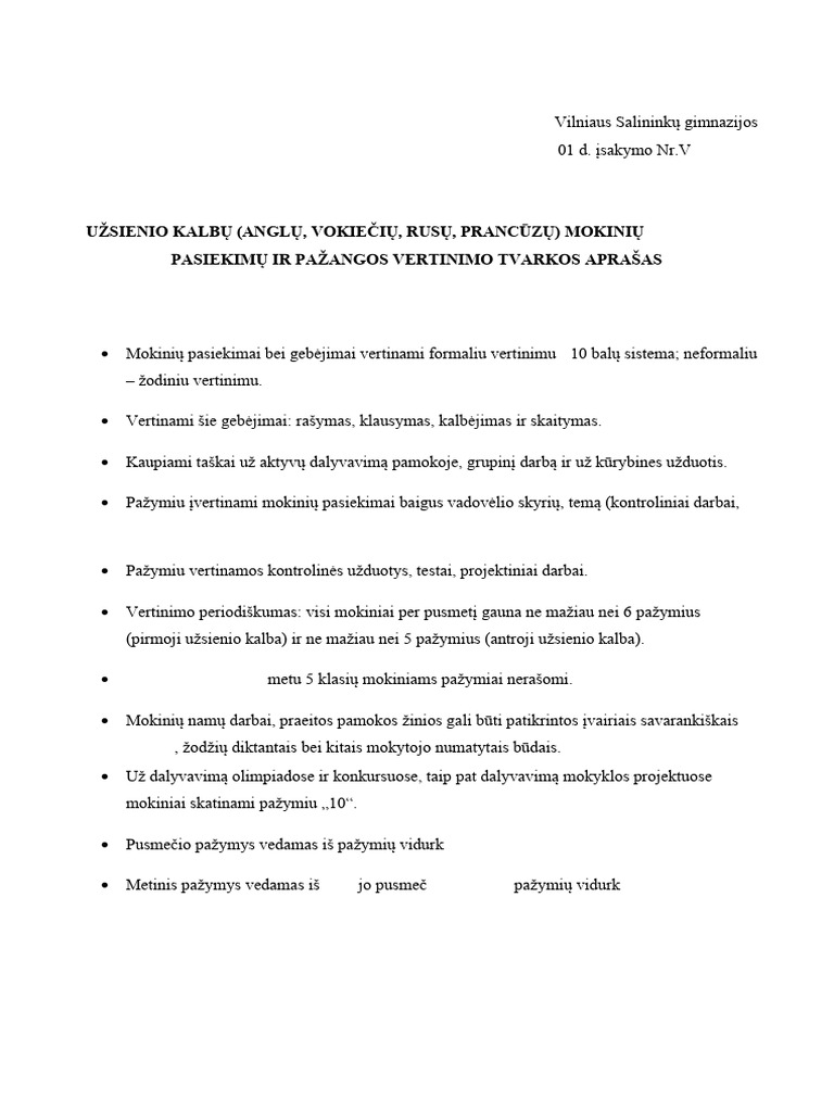 5 Priedas. Uzsienio Kalbu Mokiniu Mokymosi Pasiekimu Ir Pazangos Vertinimo Tvarkos Aprasas | PDF