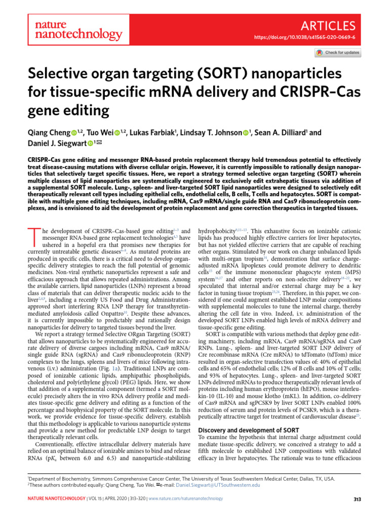 Selective Organ Targeting (SORT) Nanoparticles For Tissue-Specific MRNA ...