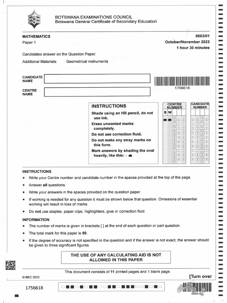Bgcse - Paper1 - 2023 - Question Paper | PDF