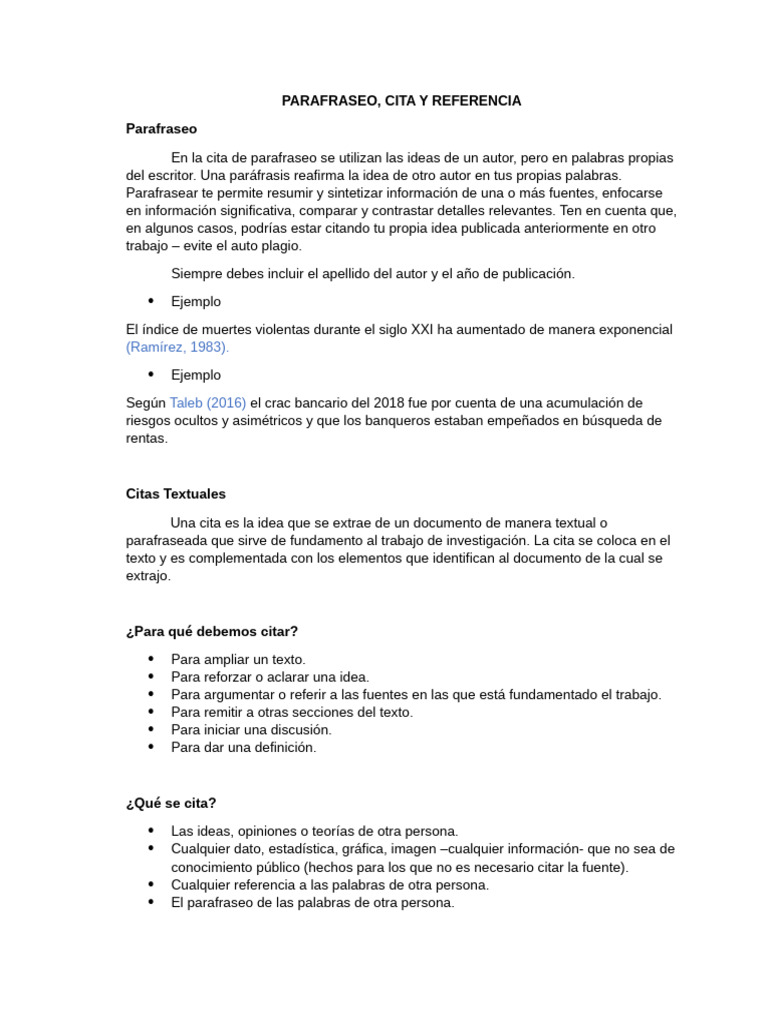 Parafraseo y Citas | PDF | Citación | Comillas