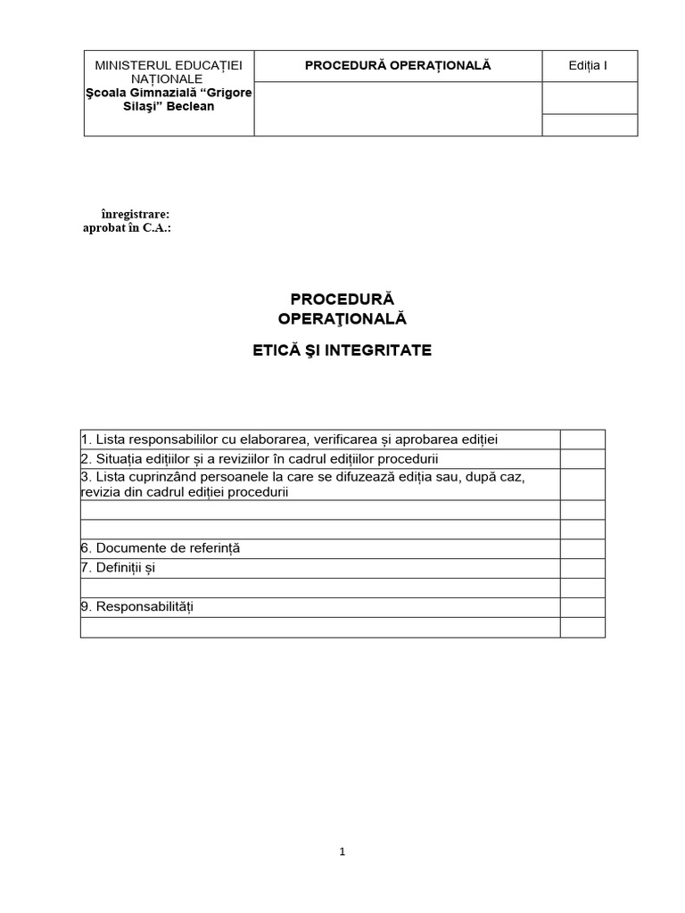 Elaborare Cod Etica Si Integritate | PDF
