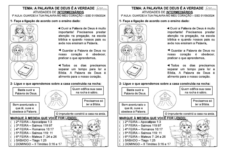1a Aula - Atividade2 - INT - A Palavra de Deus e A Verdade - Guardei A Tua Palavra No Meu ...