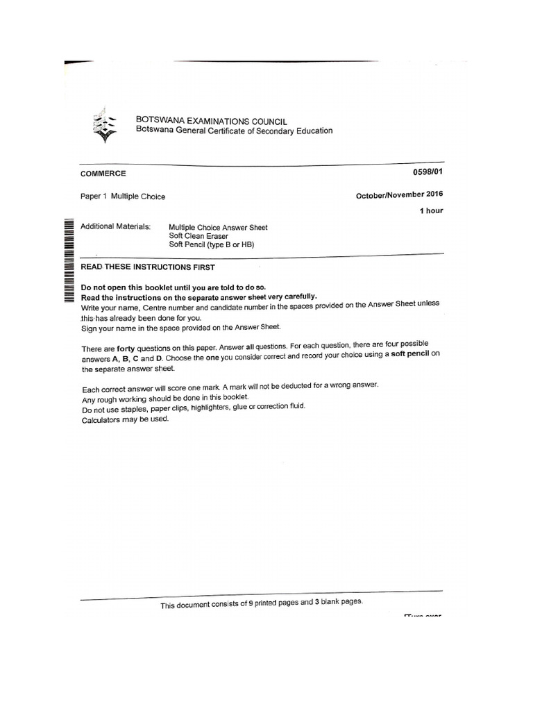 Commerce Paper 1 BGCSE-1 | PDF