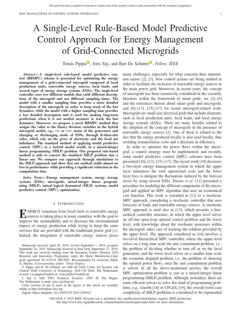 A Single-Level Rule-Based Model Predictive | PDF