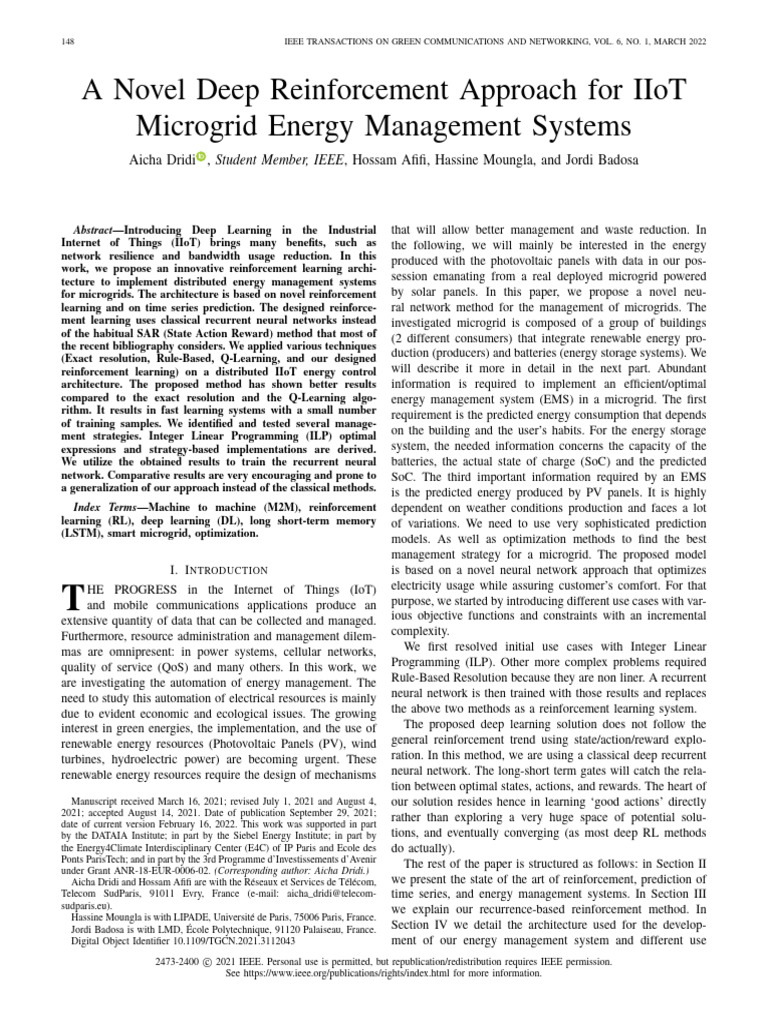 A Novel Deep Reinforcement Approach For Iiot Microgrid Energy Management Systems Pdf