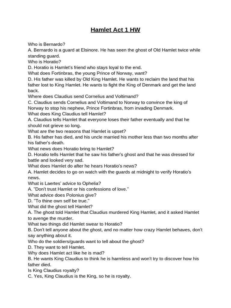 Hamlet Act 1 HW Docx 386 | PDF | Hamlet | Shakespearean Tragedies