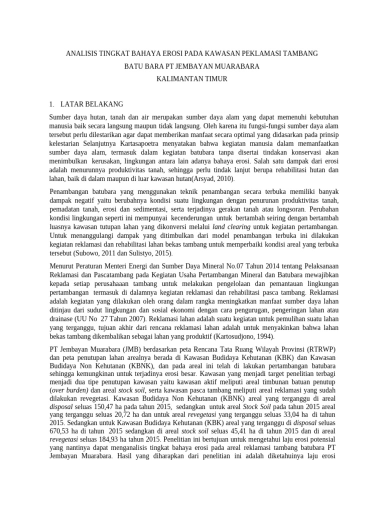 Analisis Tingkat Bahaya Erosi Pada Kawasan Peklamasi Tambang | PDF