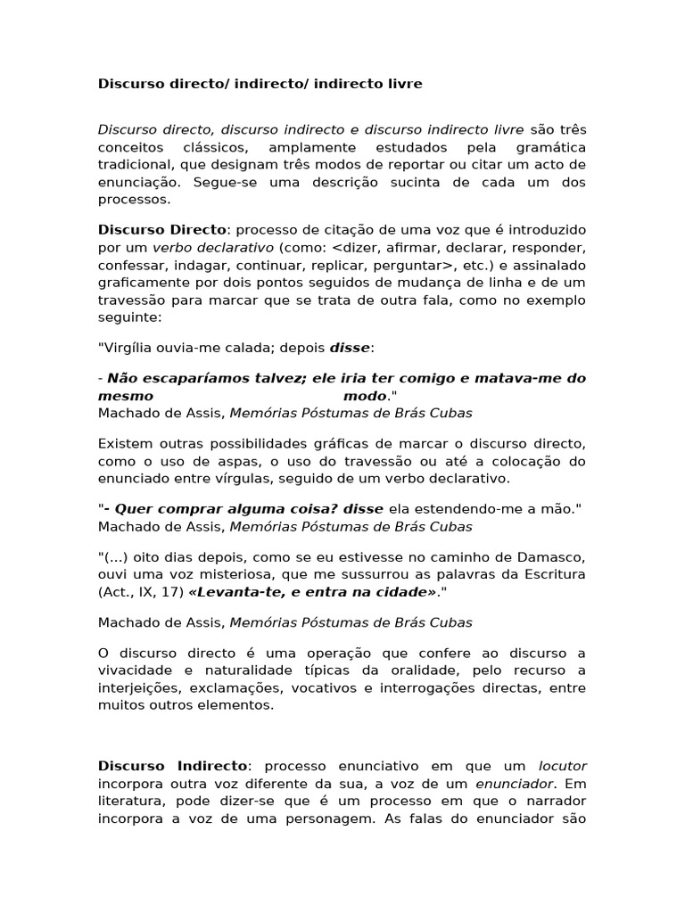 Discurso Directo, Indirecto e Indirecto Livre | PDF