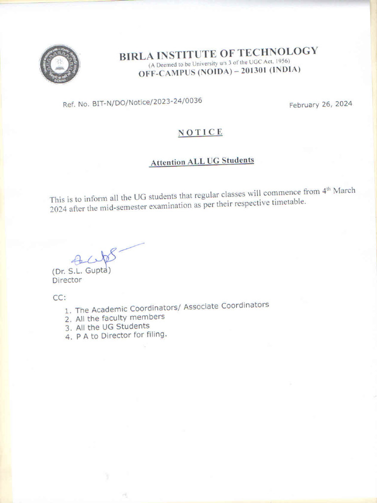 Important Notice For All UG Students | PDF