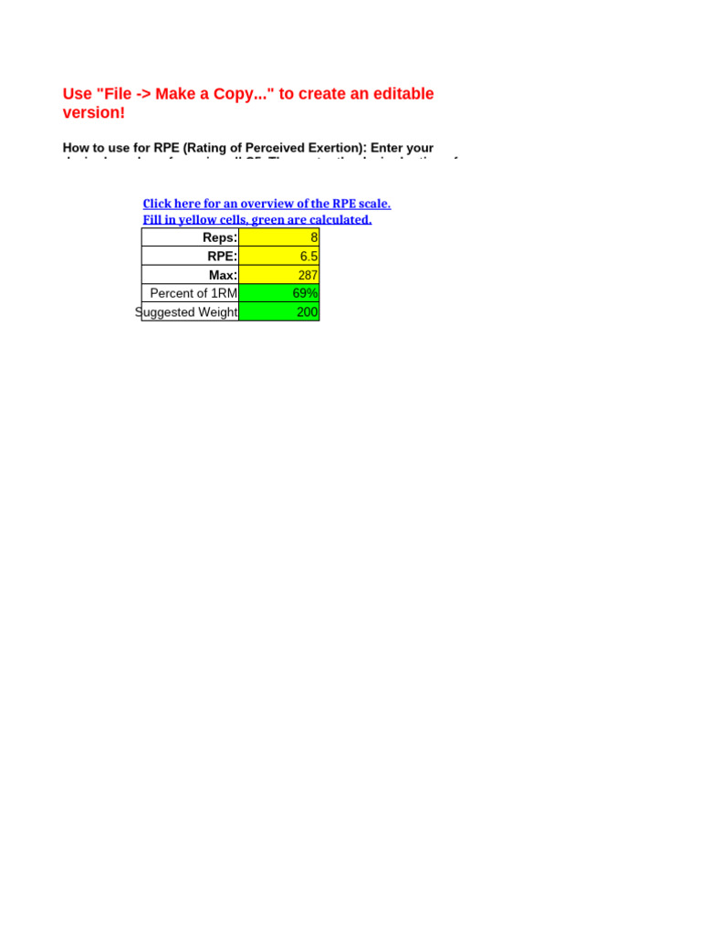 RPE and 1RM Calculator | PDF