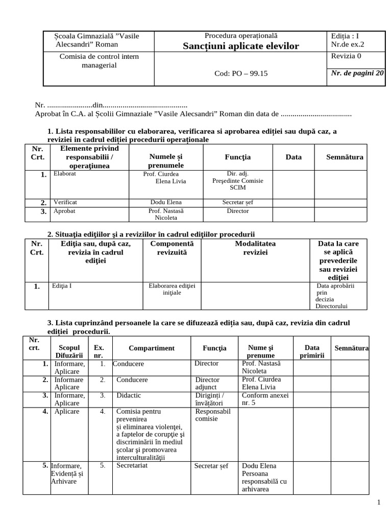 Sanctiuni Aplicate Elevilor | PDF