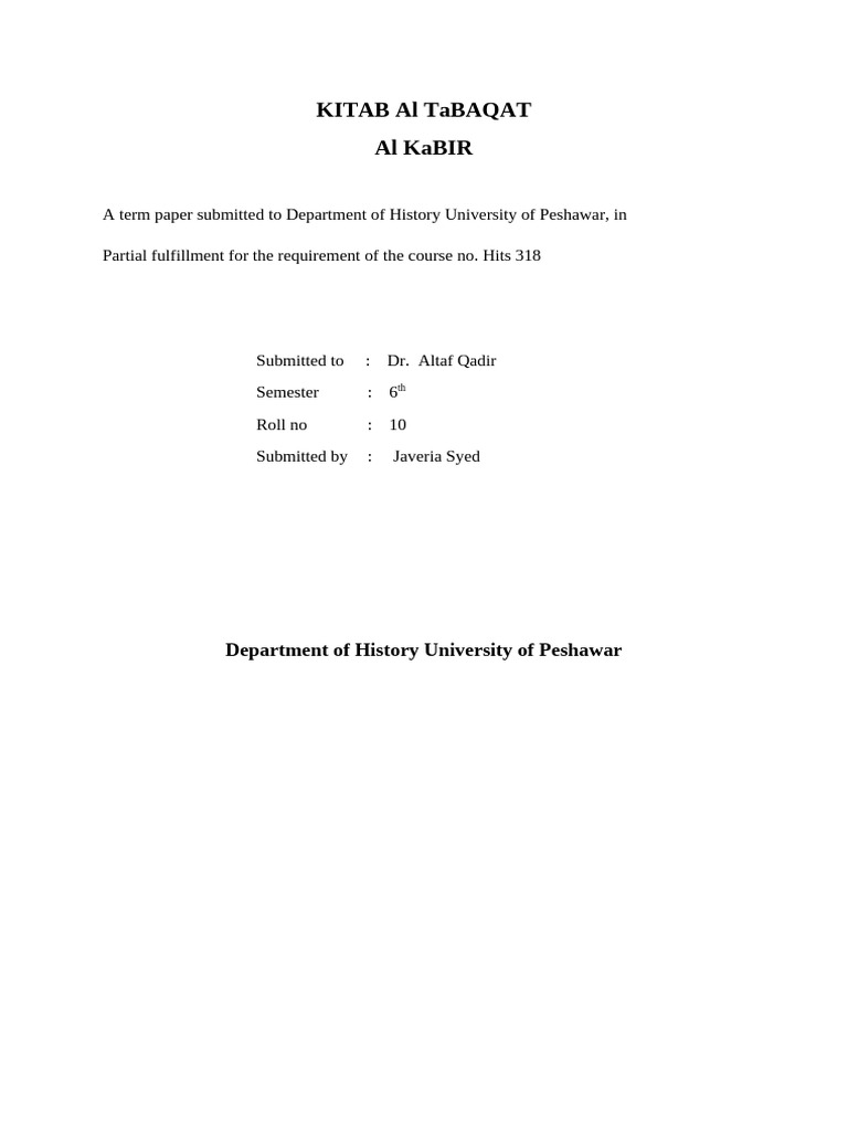 Javeria Syed, KITAB Al TaBAQAT | PDF